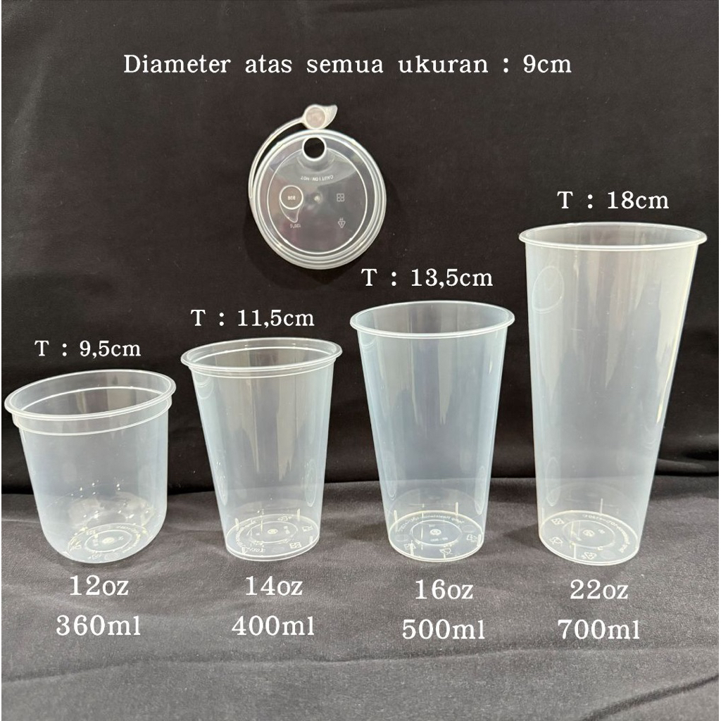 Jual Gelas Plastik Injection Cup + Tutup PP Bening Frosted Transparan 12 Oz 14 Oz 16 Oz 22 Oz ...