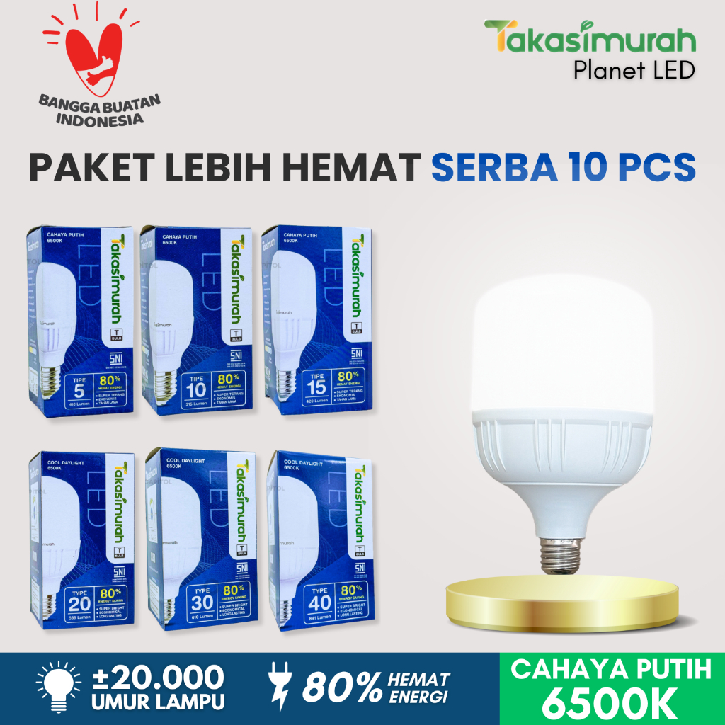 Jual Paket Hemat 10 pcs Lampu LED Tabung Jumbo TBulb Bundling Tipe 50 ...
