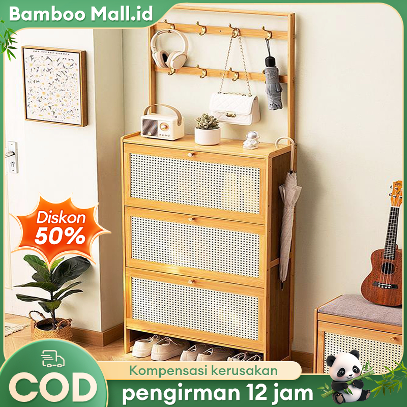 Jual Rak Sepatu Gantungan Baju 2 in 1 Rak Sepatu Kayu Bambu Lemari ...