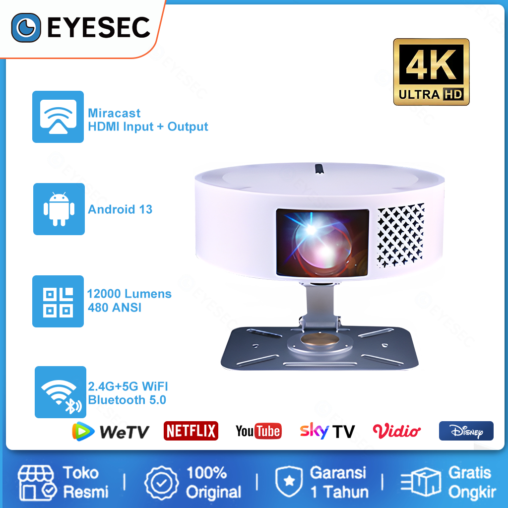Jual Smart Proyektor LCD TV 4K UHD 12000 Lumens Android11 5G/2.4G WiFi6 ...