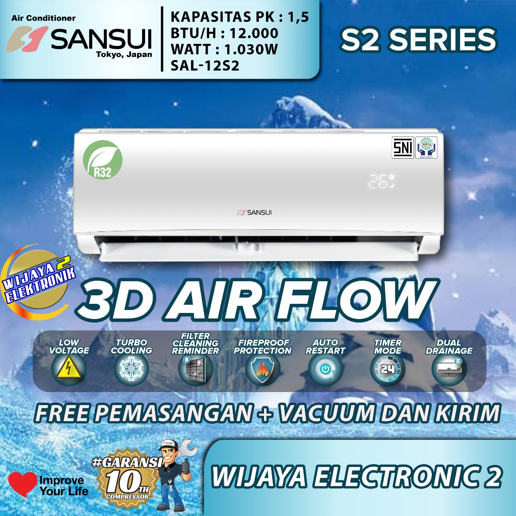 Jual AC Sansui 1,5 PK SAL-12S2 + PASANG DAN ANTAR / Sansui 1,5PK ...