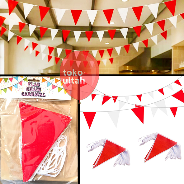 Jual 6 Meter Bendera Segitiga Merah Putih Kain (20 Flags) ukuran 15x22cm Bahan Spunbon beserta ...