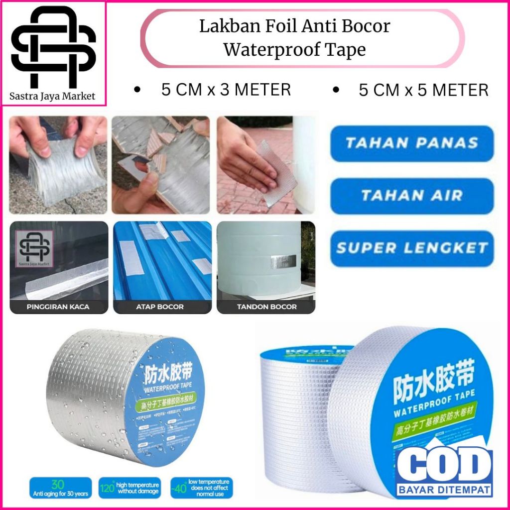 Jual CEK DULU Lakban Waterproof Tape Anti Bocor Foil Butyl Super Tape Aluminium Tahan Panas - 5M ...