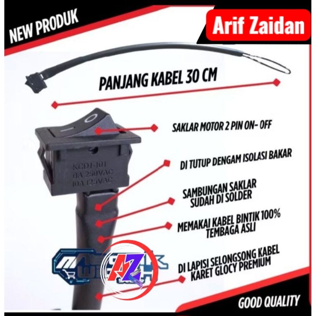 Jual Saklar Motor Mini 2 pin rocker switch Kabel Lebih Panjang 30 cm ...