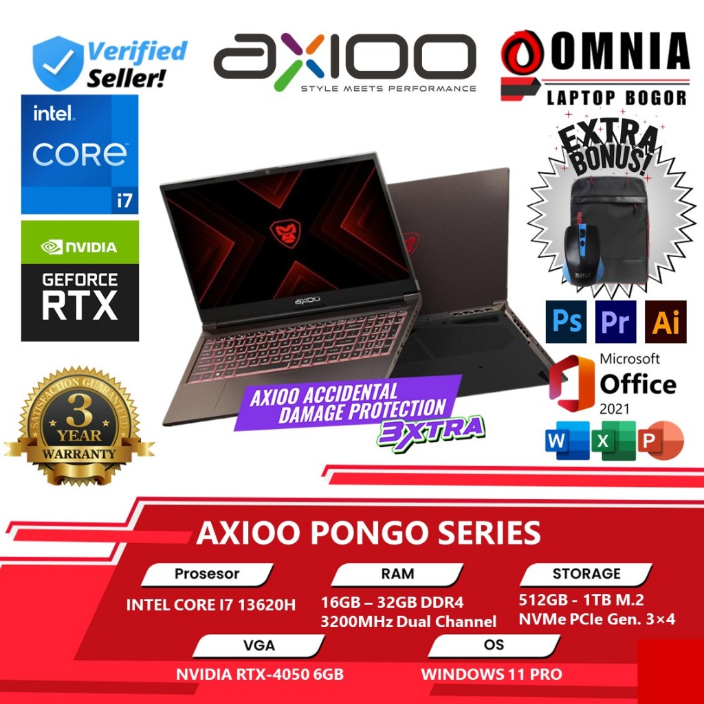 Jual Axioo Pongo 750 I7 13620H RTX4050 6GB 32GB RAM 1TB SSD 15.6" FHD ...