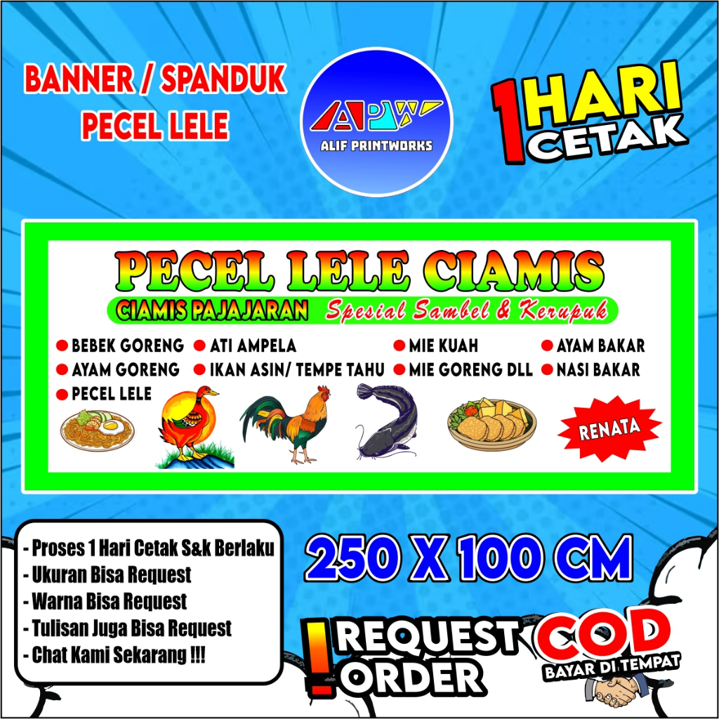 Jual Spanduk Banner Pecel Lele/Bahan Bukan Kain 250x100 cm | Shopee ...