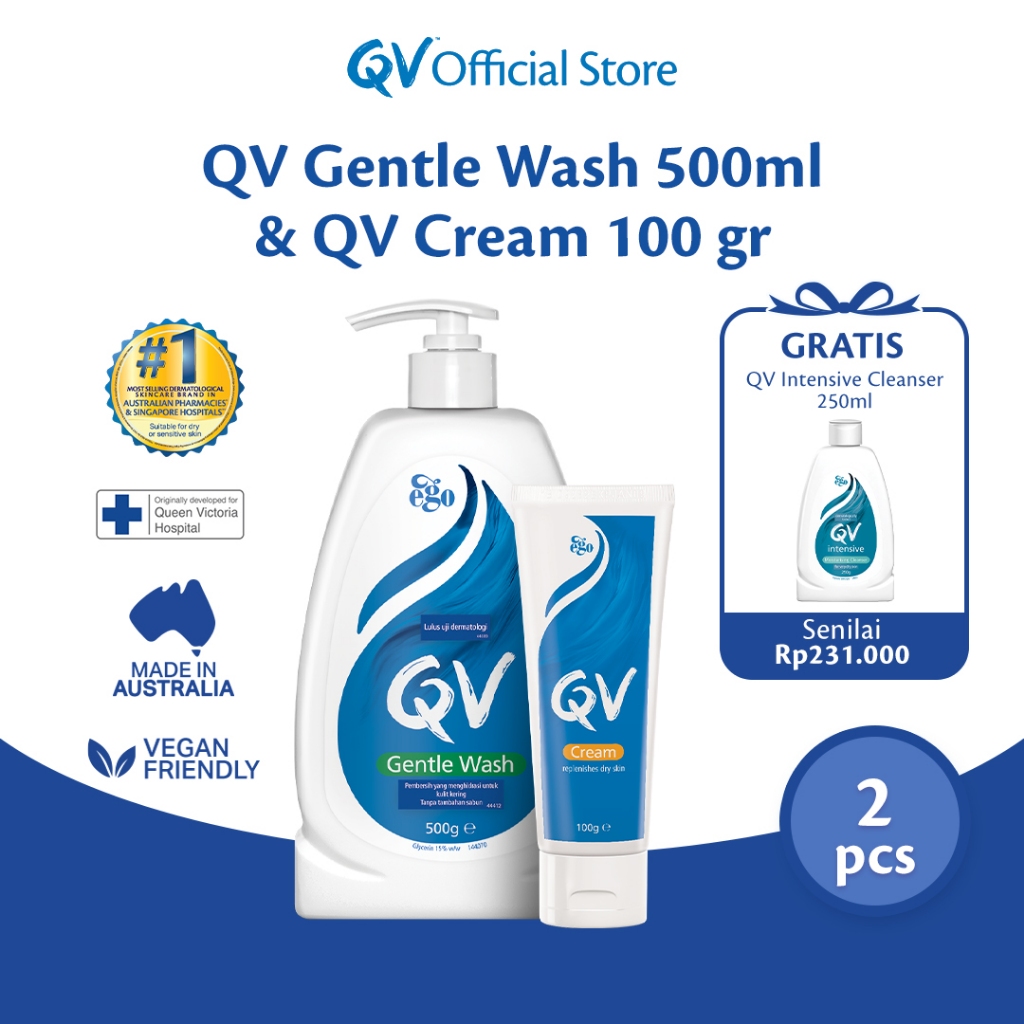 Jual [B2G1] QV Gentle Wash & QV cream 100gr get FREE Intensive Cleanser ...