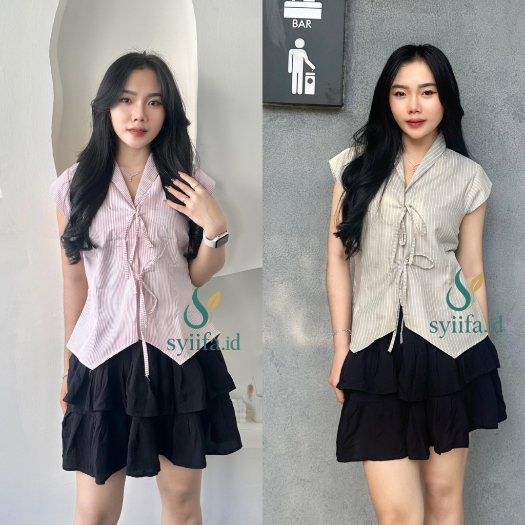 Jual Blaire Kemeja Vest Atasan Wanita Stripe By SYIIFA_ID | Shopee ...