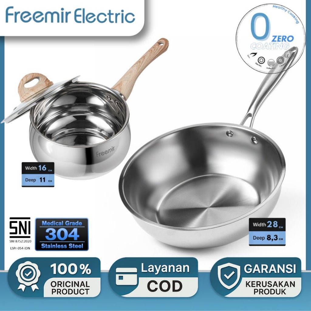 Jual SALE Wajan Penggorengan 28cm + Panci Gemoy 16cm Stainless Steel SUS 304 Zero Coating ...