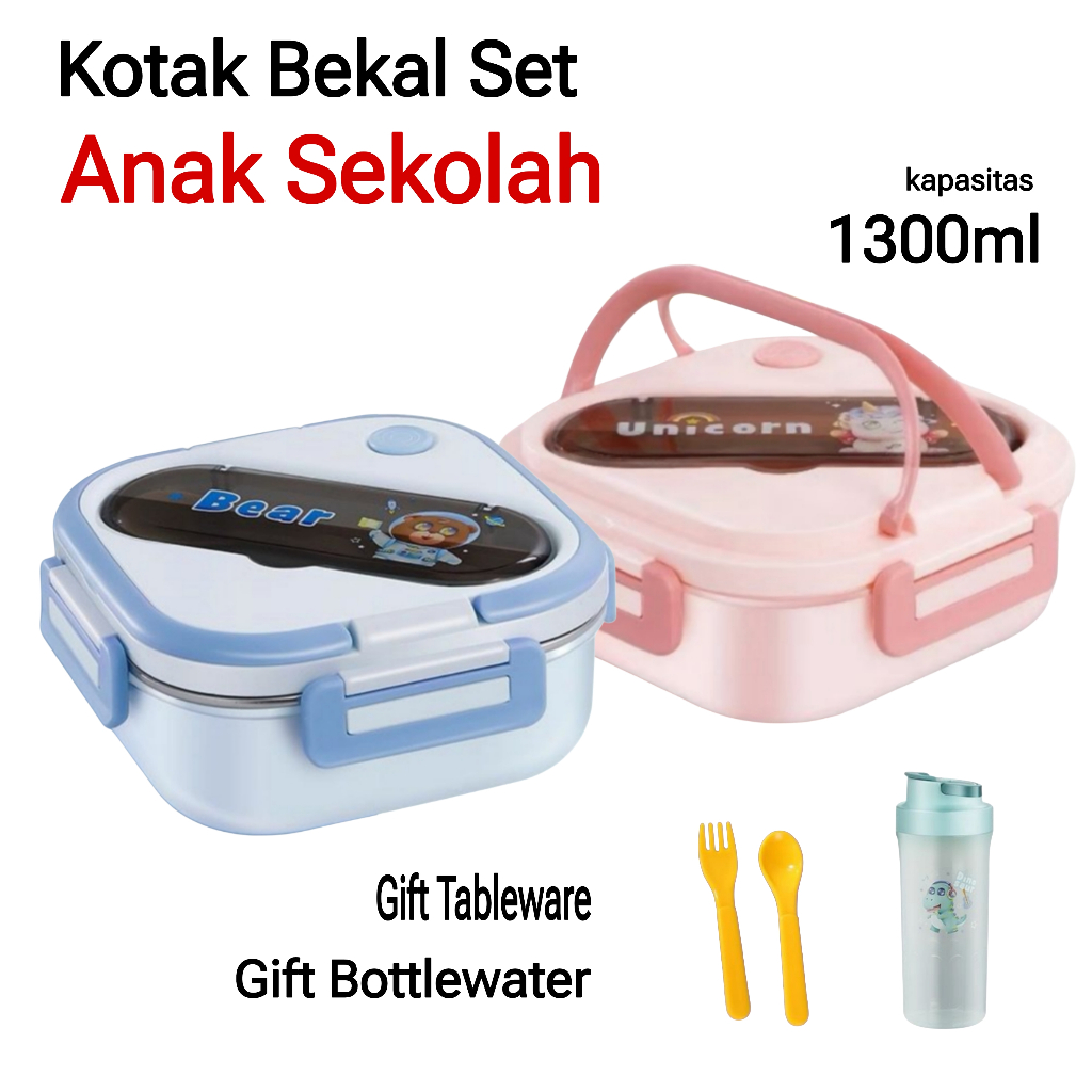 Jual Lunch Box Set Anak Sekolah BPA Free PP 5 / Kotak Bekal Makan Anti Tumpah + Botol Minum ...