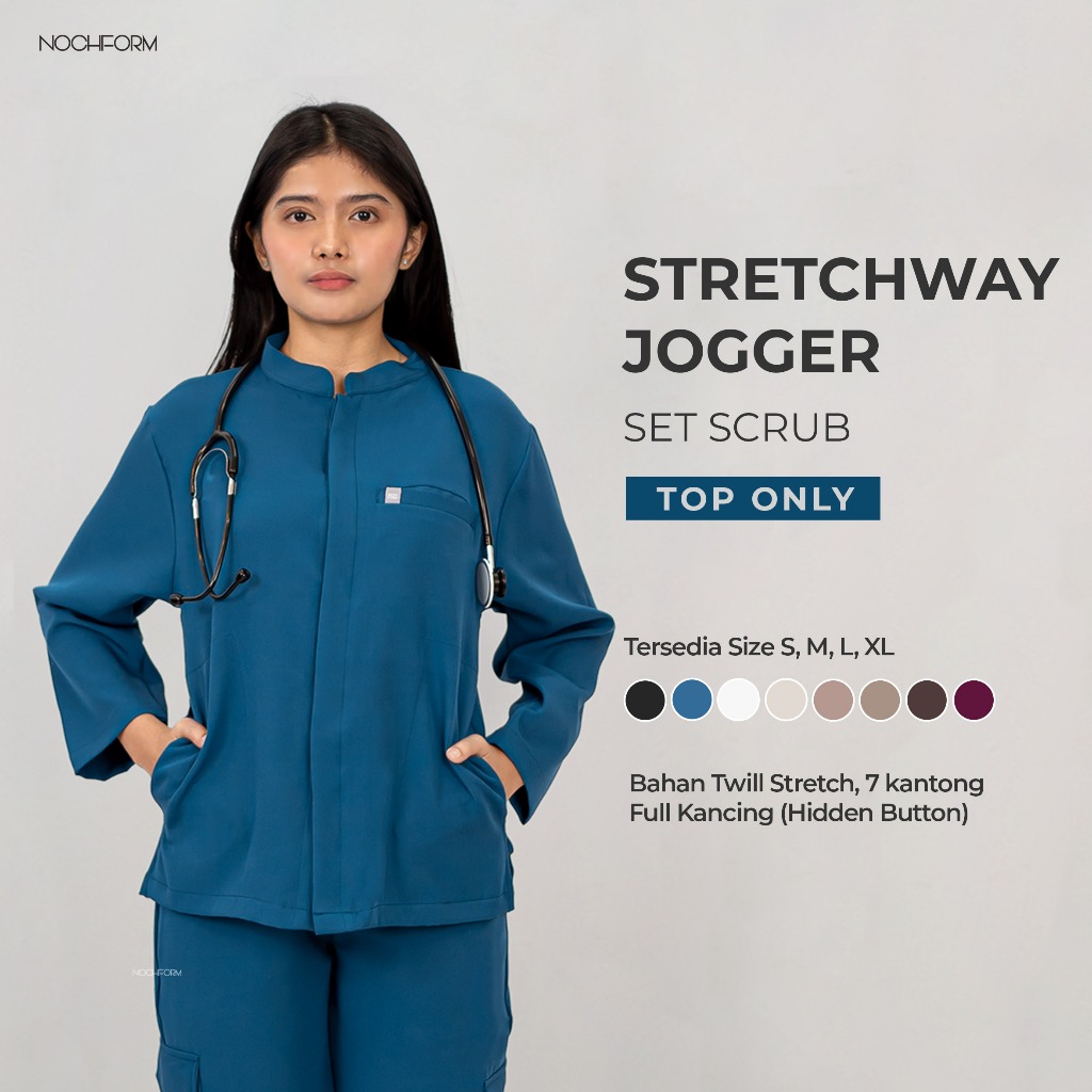 Jual 𝗦𝗖𝗥𝗨𝗕𝗯𝘆𝗡𝗙 TOP ONLY Scrub Stretch Way Jogger Lengan Panjang ...