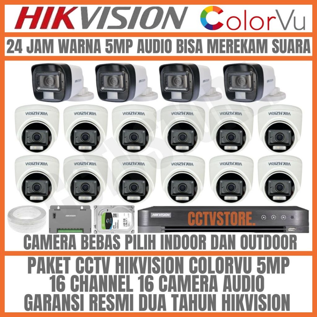 Jual Paket cctv hikvision colorvu 5mp 16 channel 16 camera turbo hd 5mp ...