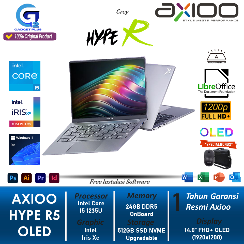 Jual Laptop AXIOO HYPE R5 OLED Intel i5 1235U RAM 24GB DDR5 1TB SSD 14. ...