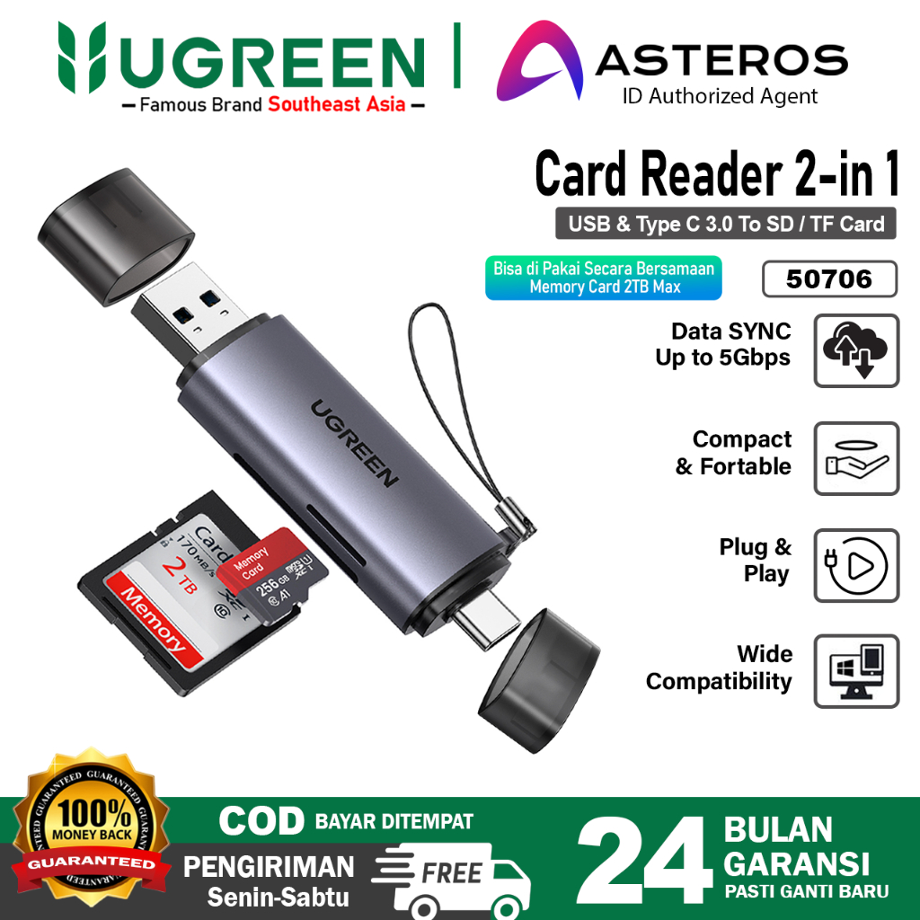 Jual UGREEN Card Reader 2 IN 1 USB 3.0 Type C OTG Memory Card Adapter ...