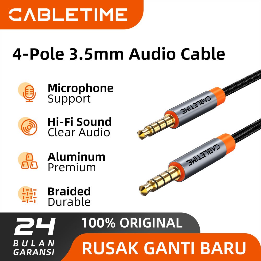 Jual CABLETIME Kabel Audio Jack Aux 3.5mm Stereo Hi-Fi Braided | Shopee Indonesia