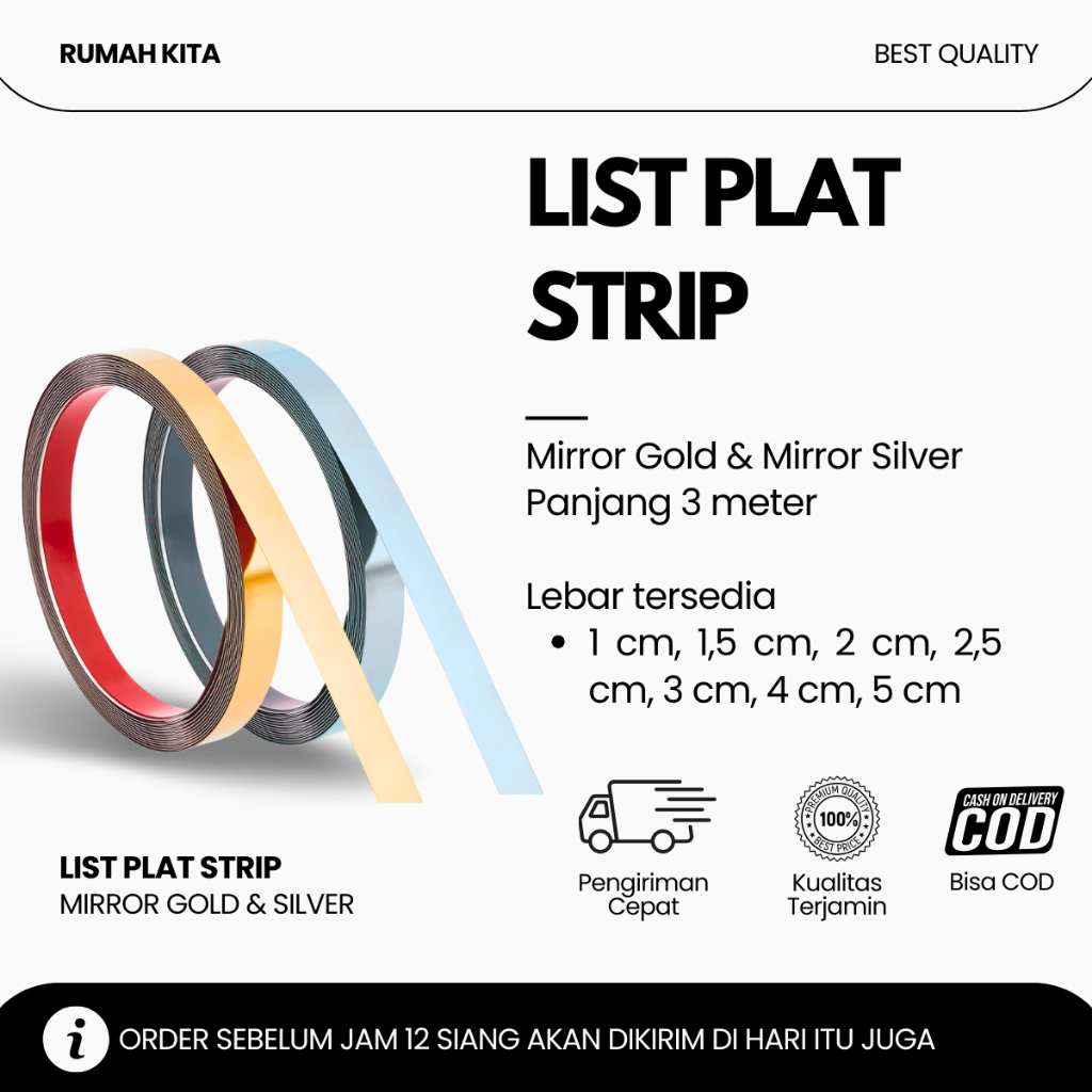 Jual List Plat Strip Mirror Dekorasi Interior Stainless 10K | Shopee ...