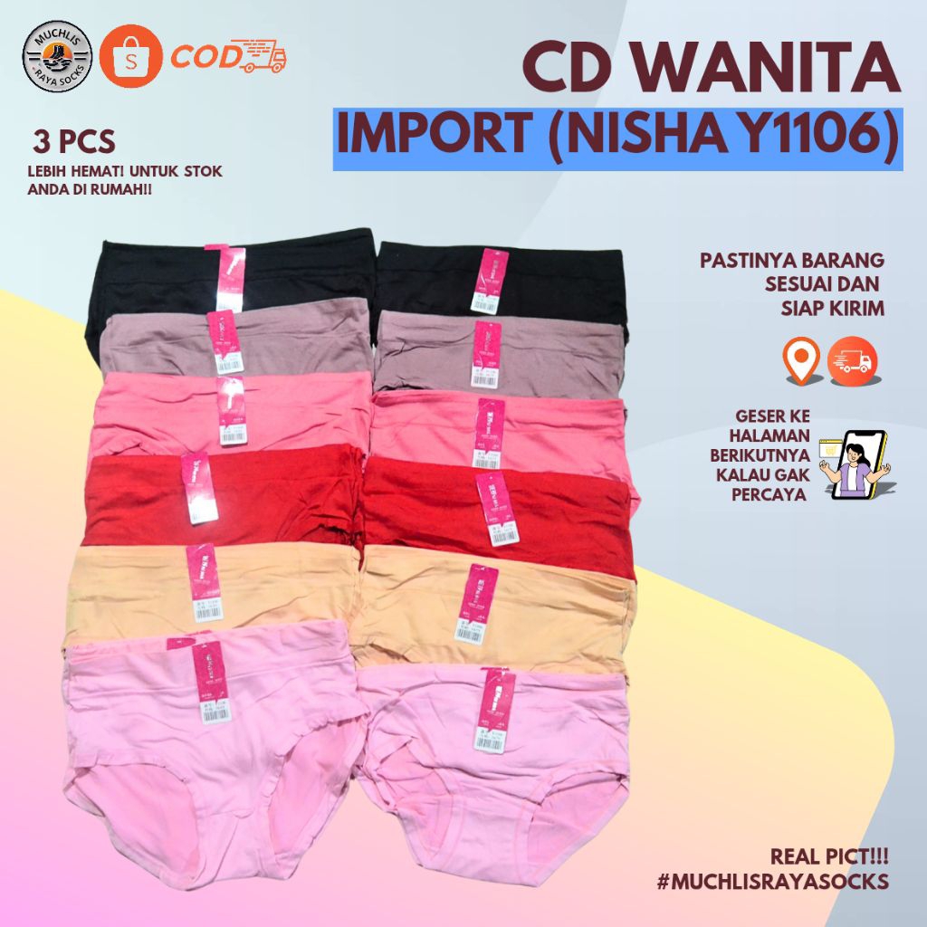 Jual 3 Pcs CD Nsha / Celana Dalam Wanita Bahan Katun Premium Impiort | Shopee Indonesia