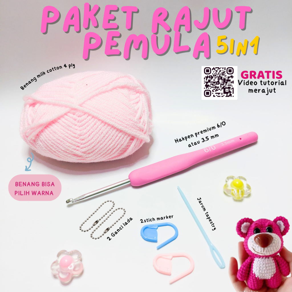 Jual PAKET ALAT RAJUT LENGKAP SPESIAL 5IN1 STATER KIT RAJUT CROCHET ...