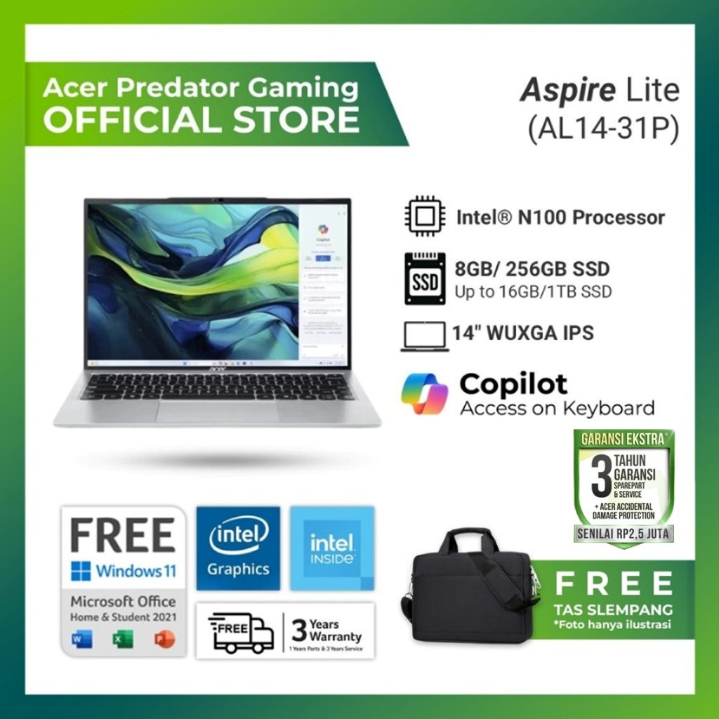 Jual ACER LAPTOP ASPIRE LITE AL14-31P-C3MH/AL14-31P-C0WW 14" WUXGA ...