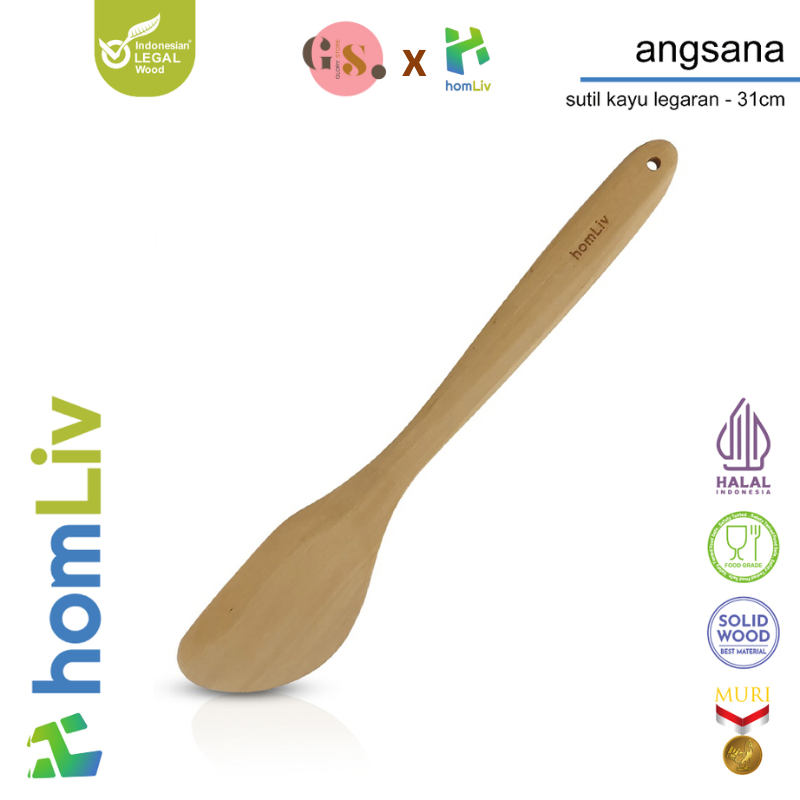 Jual GSJ - Original homLiv Sutil Kayu Foodgrade 31 Cm Wood Alat Masak ...