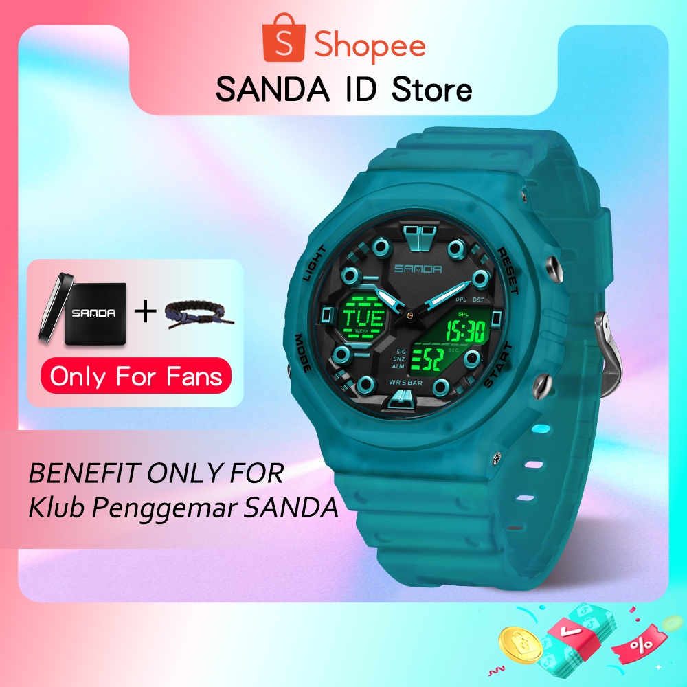Jual SANDA 6200-2 Jam Tangan Digital Unisex Multifungsi Bercahaya Dial ...