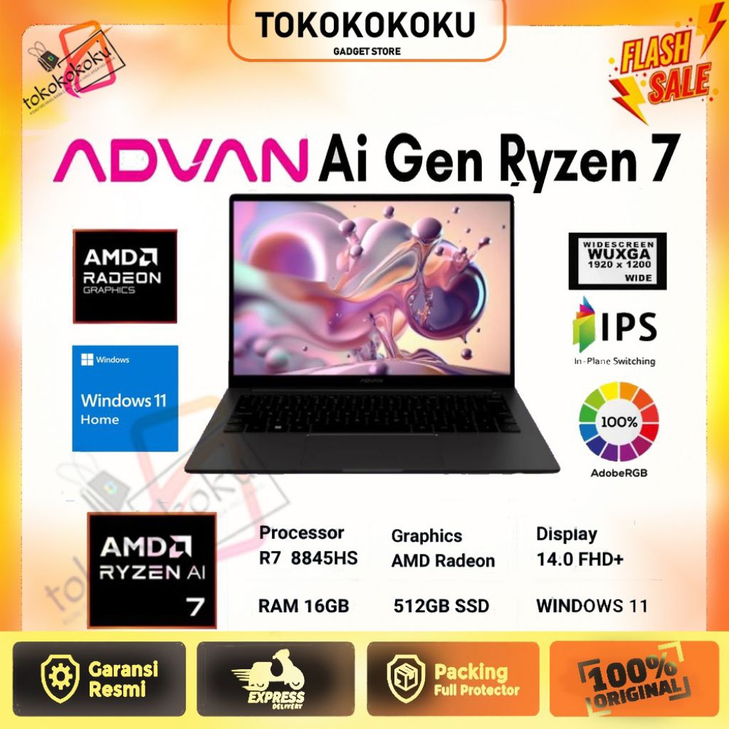 Jual Laptop Advan AI GEN 16/512 AMD RYZEN 7 8845HS Ram 16gb SSD 512gb ...