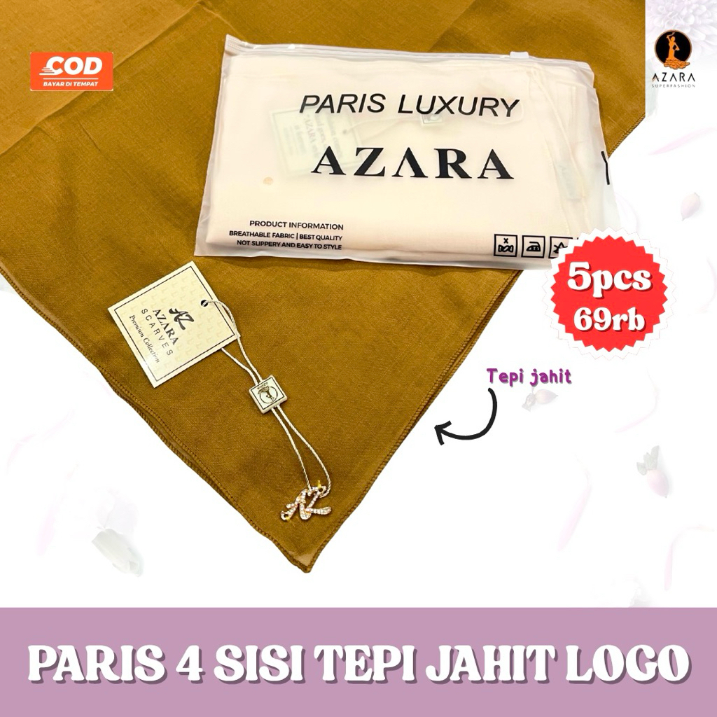 Jual AZARA 5 PCS HIJAB SEGI EMPAT PARIS LOGO POUCH | Shopee Indonesia
