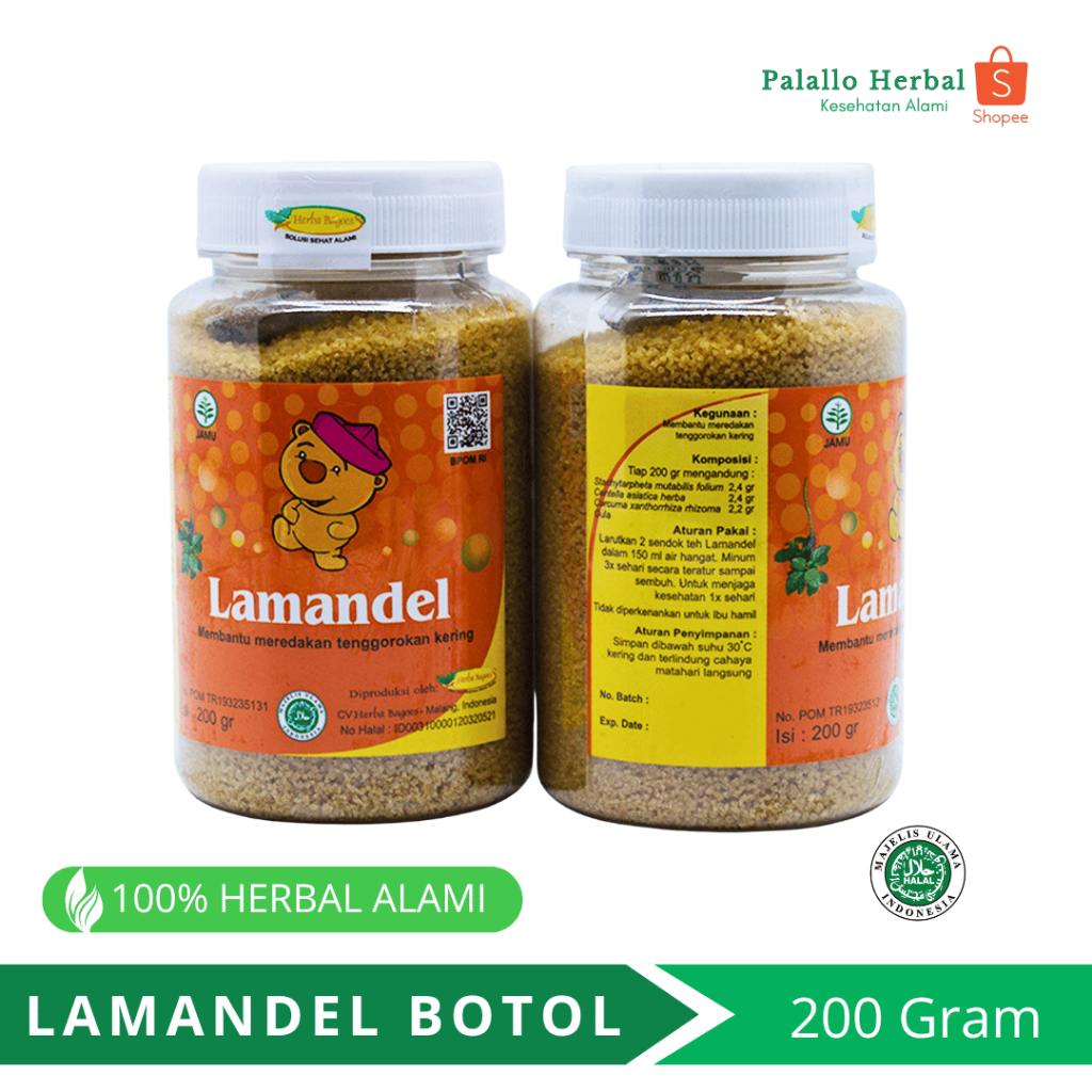 Jual Lamandel Bubuk Herbal kemasan BOTOL 200 gr Obat Amandel Anak dan ...