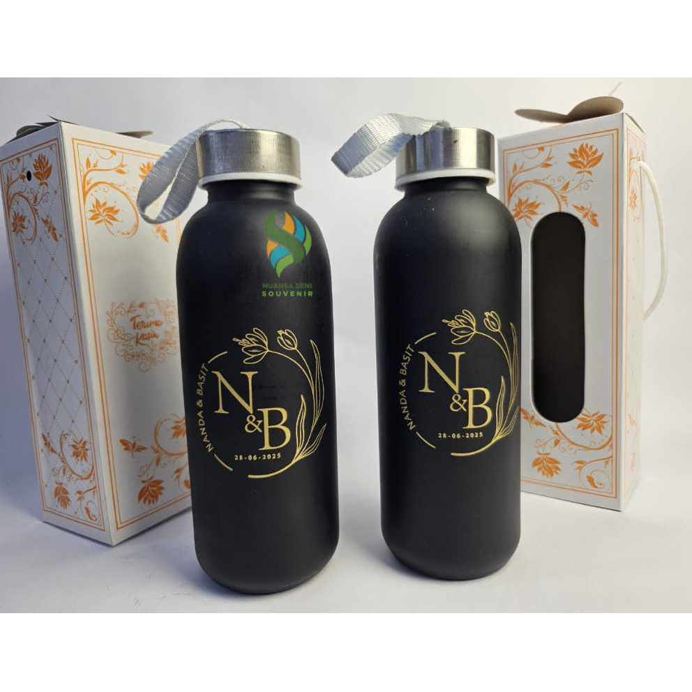 Jual Souvenir Botol Minum Kaca Doff Hitam Termos Beling 420ml Tumbler ...