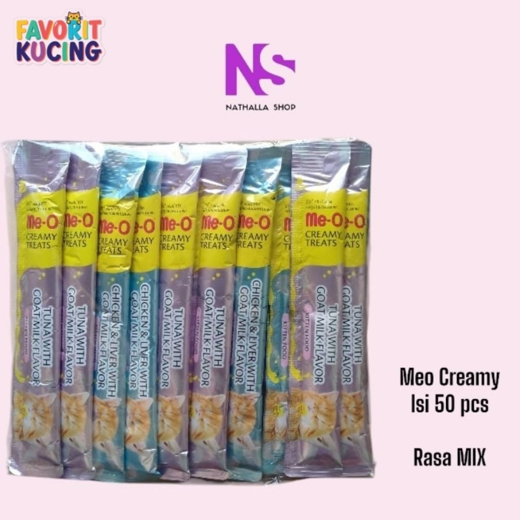 Jual ORIGINAL MeO Creamy Snack Kucing paket isi 50 Pcs | Cemilan Kucing ...