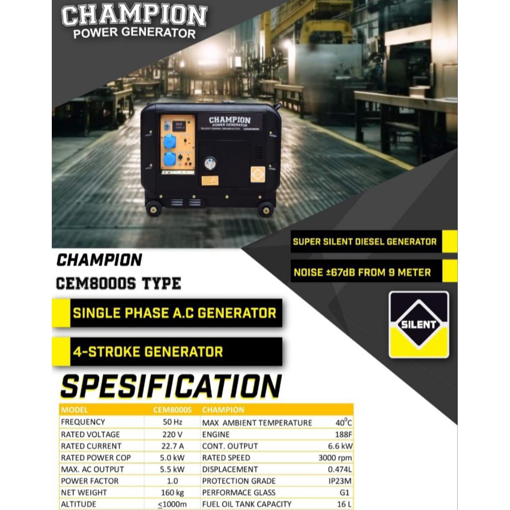 Jual GENSET SILENT DIESEL 5000 WATT CHAMPION CEM8000S/GENSEY MINI ...