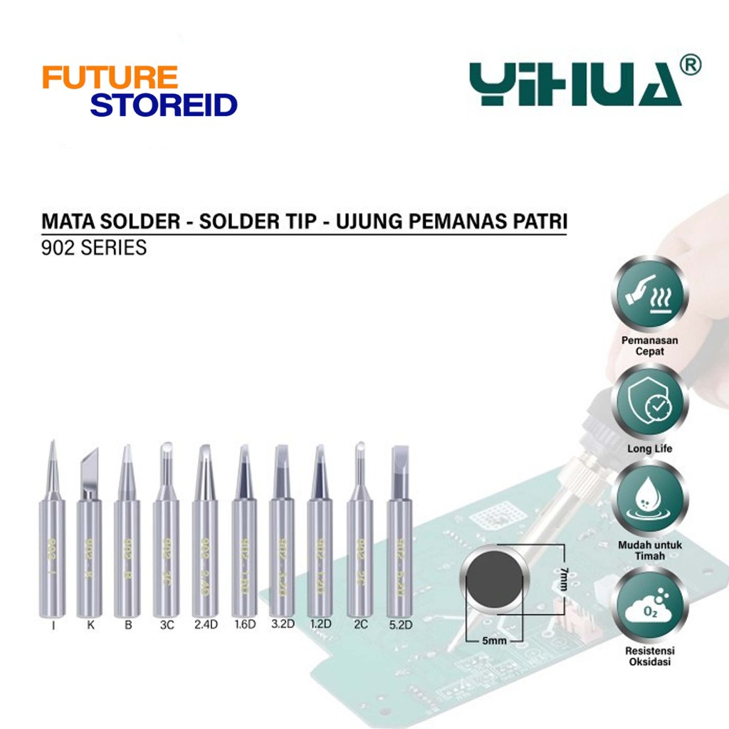Jual YIHUA 902 LURUS/PISAU/TAPAK KUDA Mata Solder/Solder tip/Ujung pemanas patri/Las solder ...