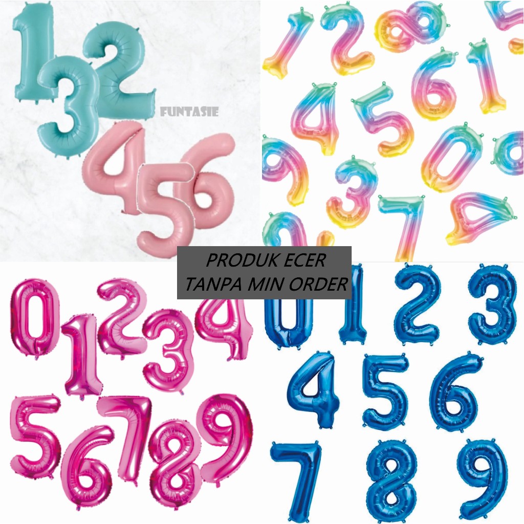 Jual Balon Angka 40 cm Warna Biru, Pink Tua / Fanta, Ombre, Baby Pink ...
