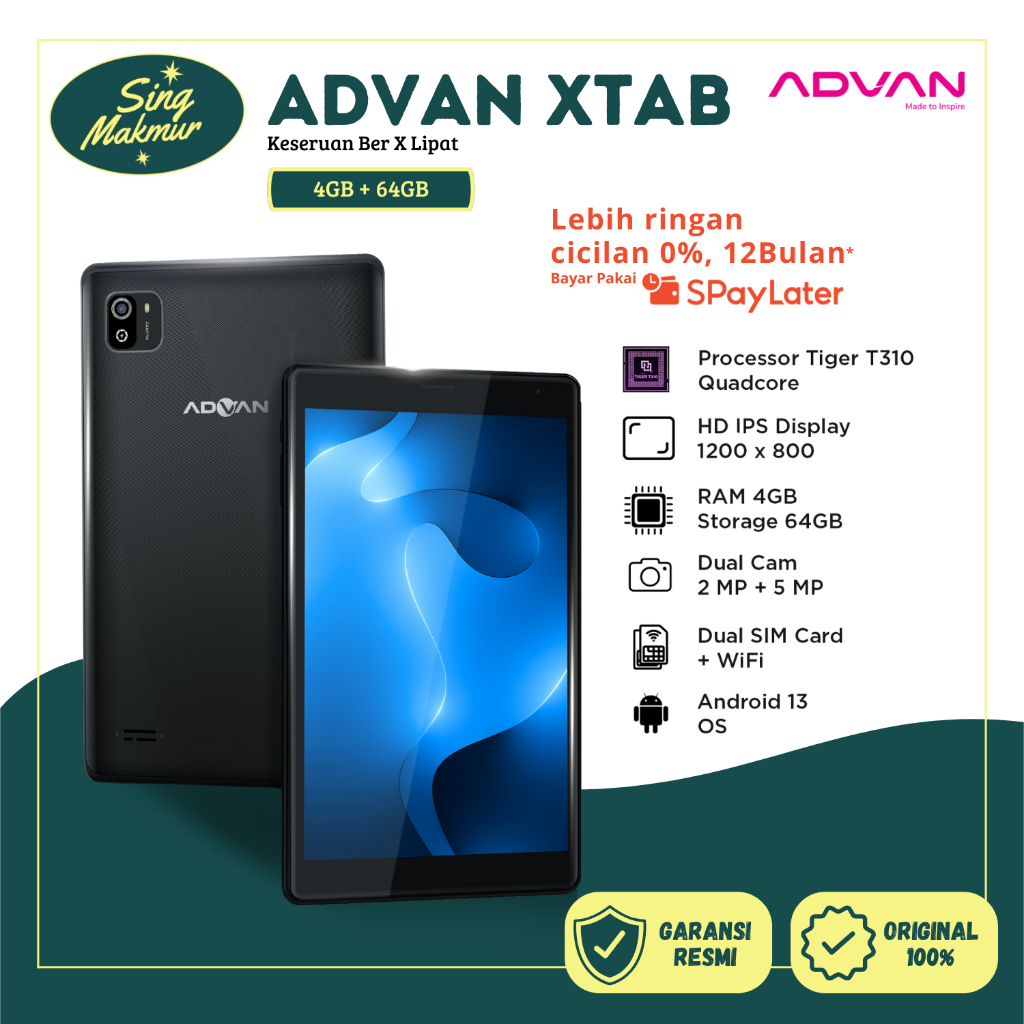 Jual ADVAN Xtab 4/64 GB 8 Inci Quadcore T310 Tablet Android 13 4G LTE ...