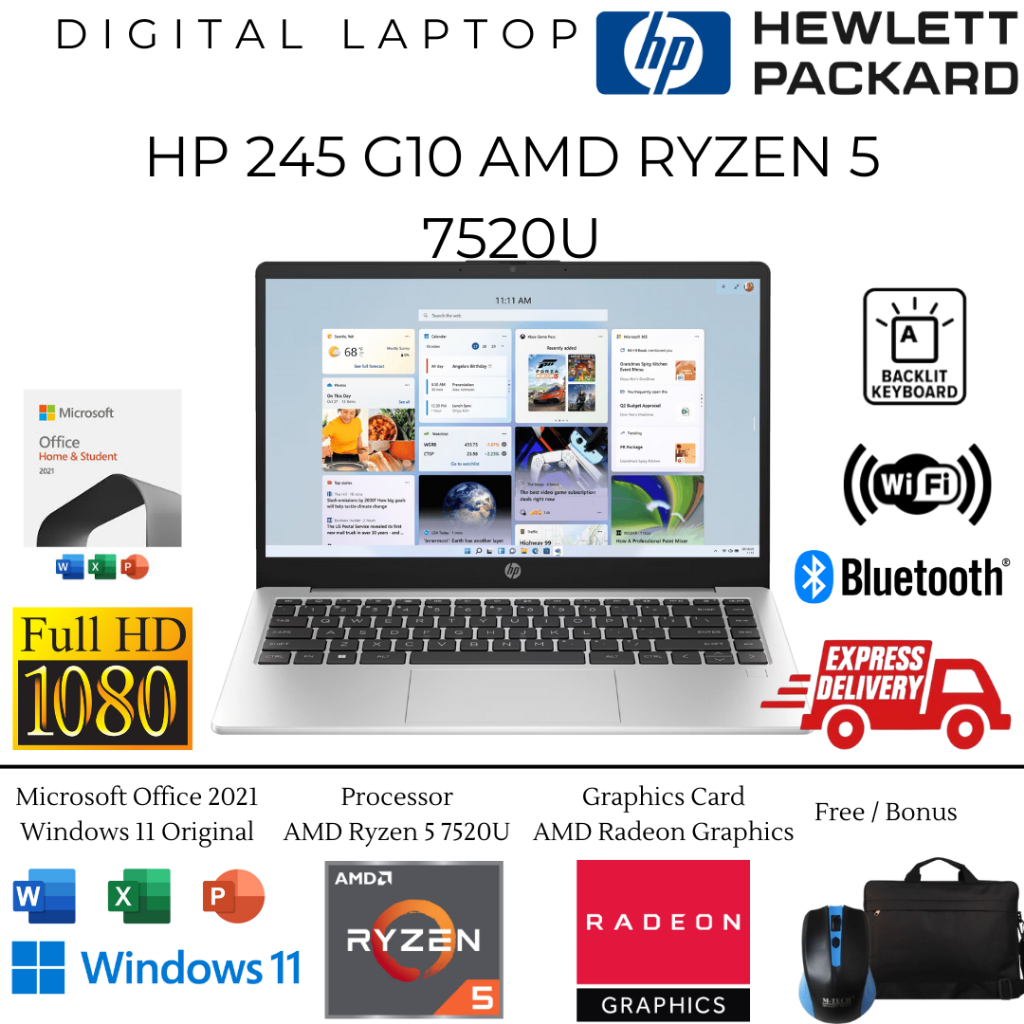 Jual NEW Laptop Gaming HP 245 G10 AMD Ryzen 5 7520U 8GB 512GB SSD ...