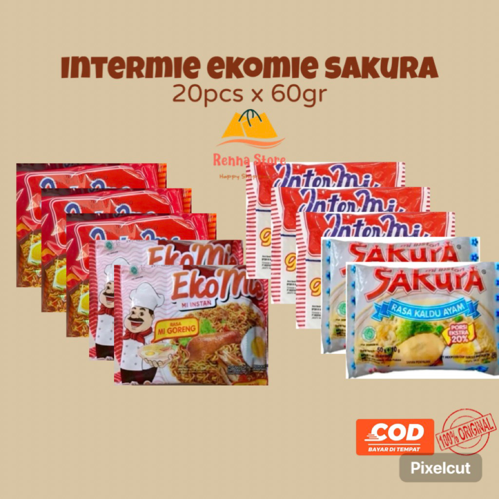 Jual (Jatim) 20pcs INTERMIE EKOMIE Goreng Pedas x SAKURA Kuah Kaldu ...