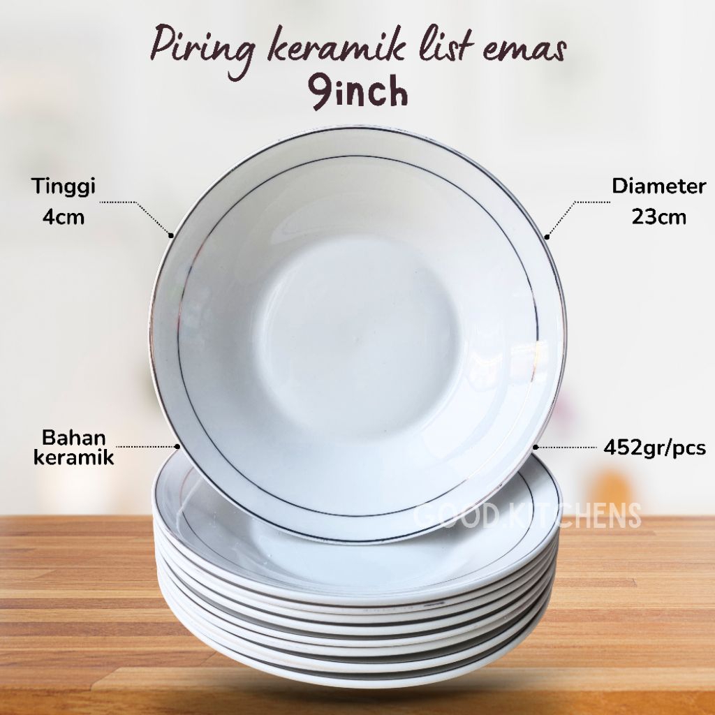 Jual G324 PIRING MAKAN 9inch PIRING KERAMIK LIST EMAS Diameter 23cm ...