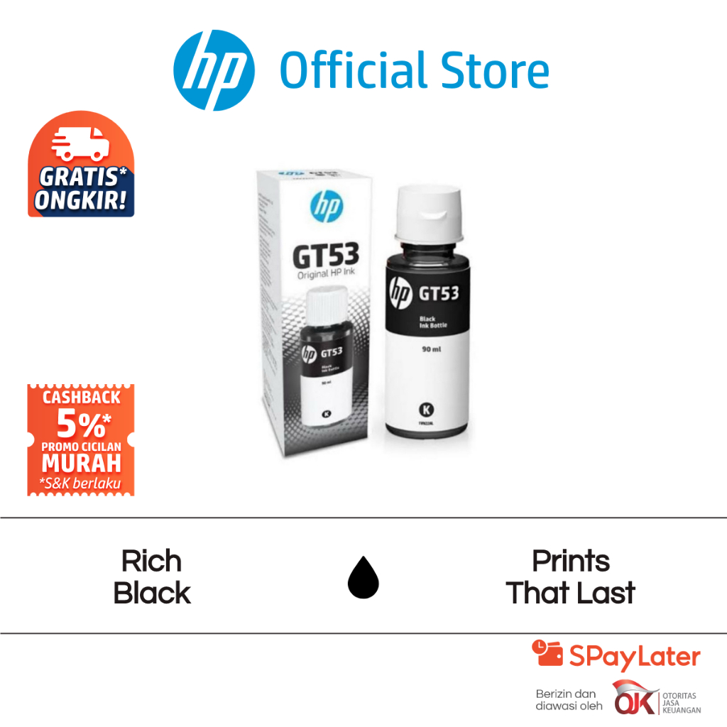 Jual Tinta Printer HP Original GT53 90-ml Hitam Black / GT52 Cyan ...