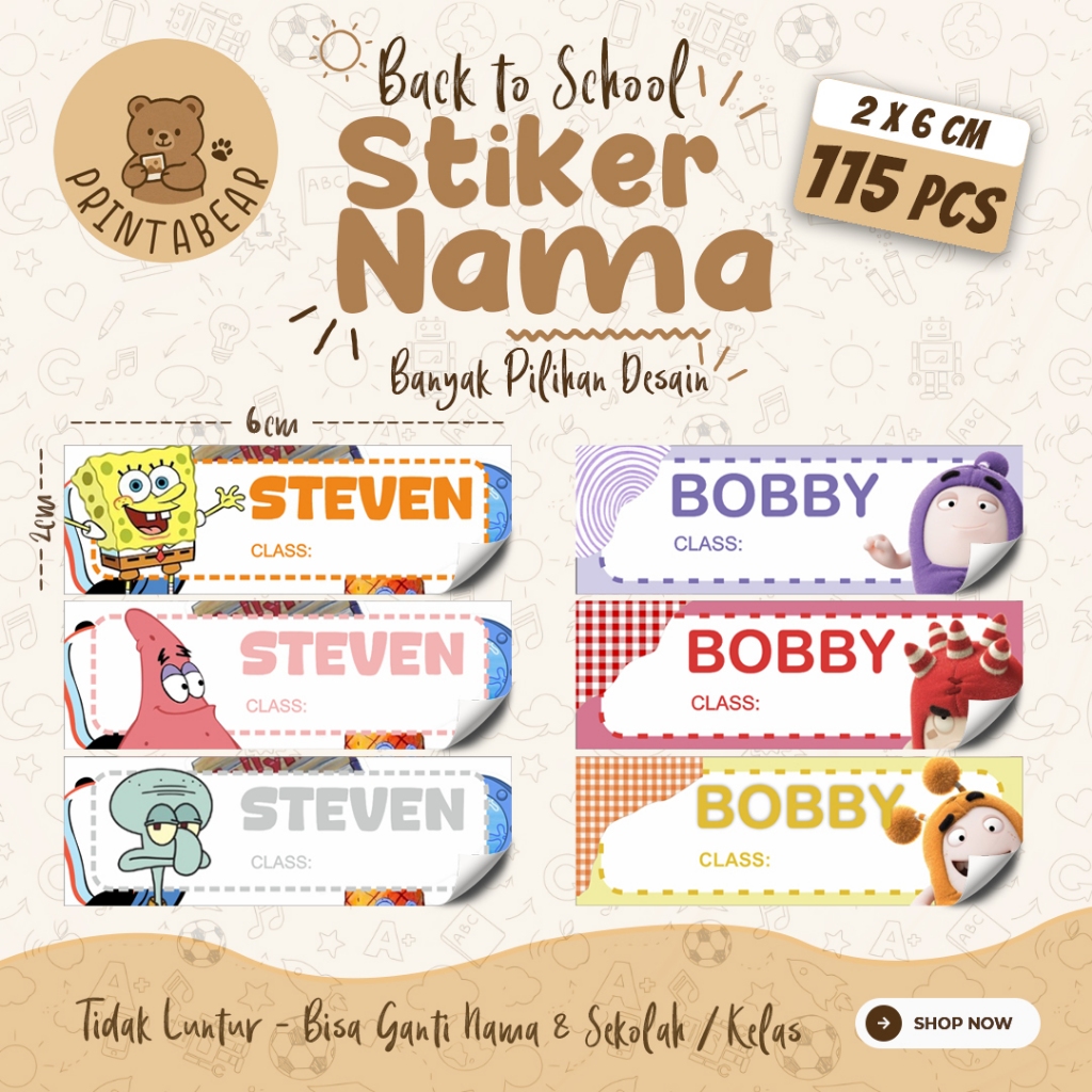Jual [115 PCS] 02B-STICKER NAMA ukuran 2x6 cm / Stiker Buku Tulis Anak ...