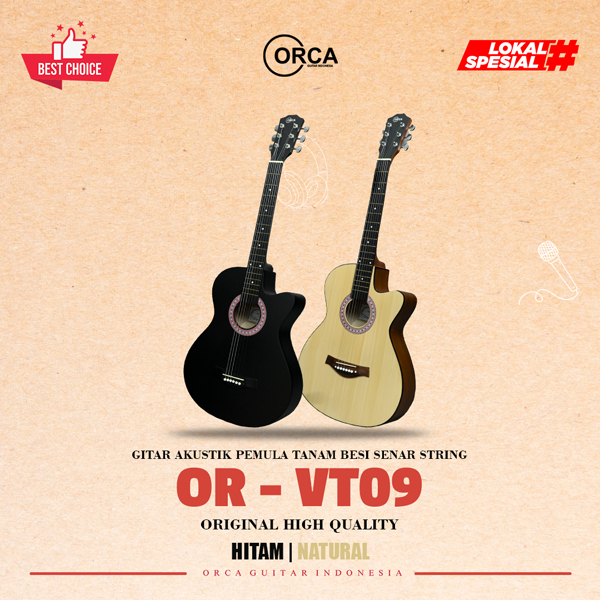 Jual ORCA Gitar Akustik Pemula Tanam Besi OR - VT09 Senar String Guitar ...