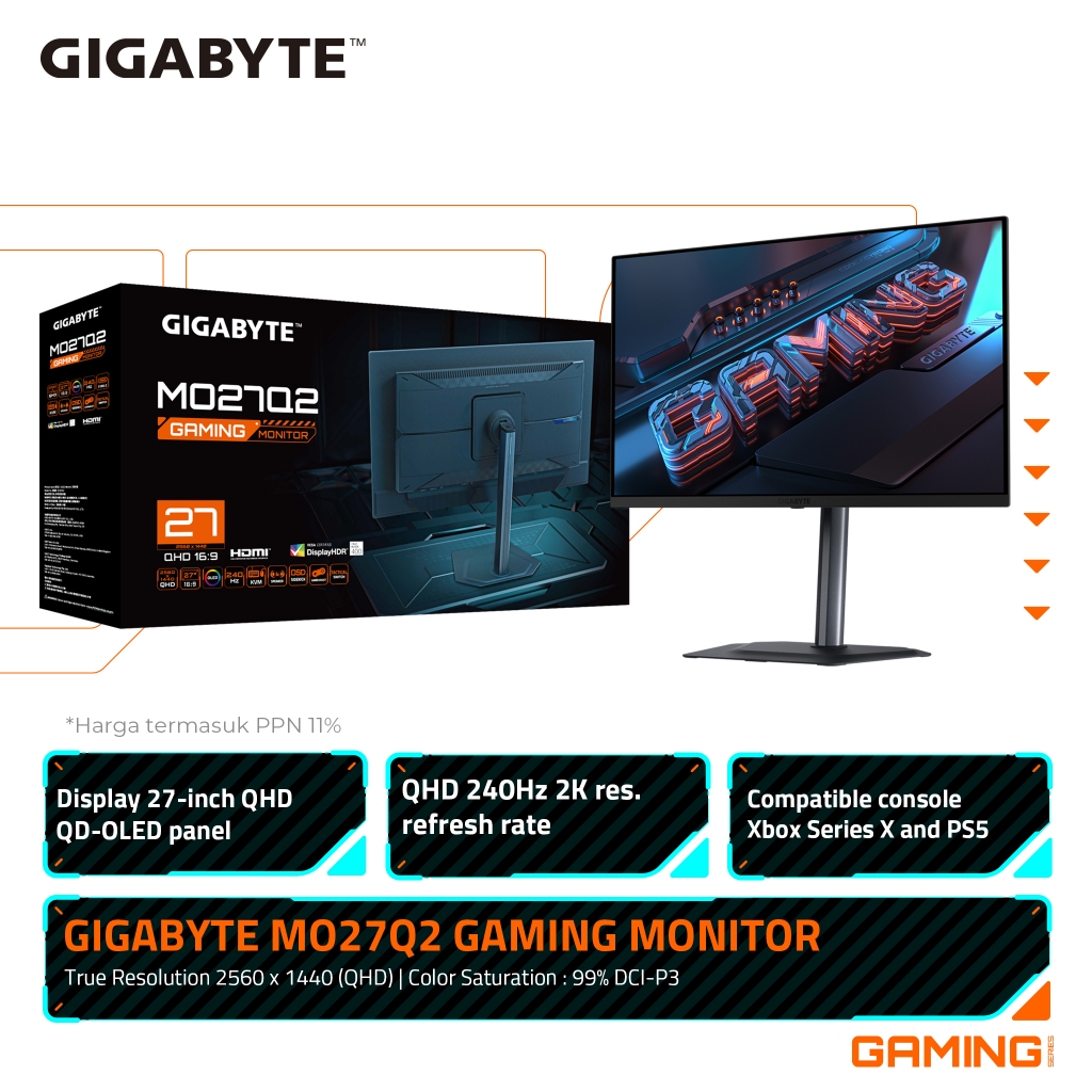 Jual Gigabyte MO27Q2 Gaming Monitor 27 Inch 2560 x 1440 QHD 240Hz QD-OLED | Shopee Indonesia