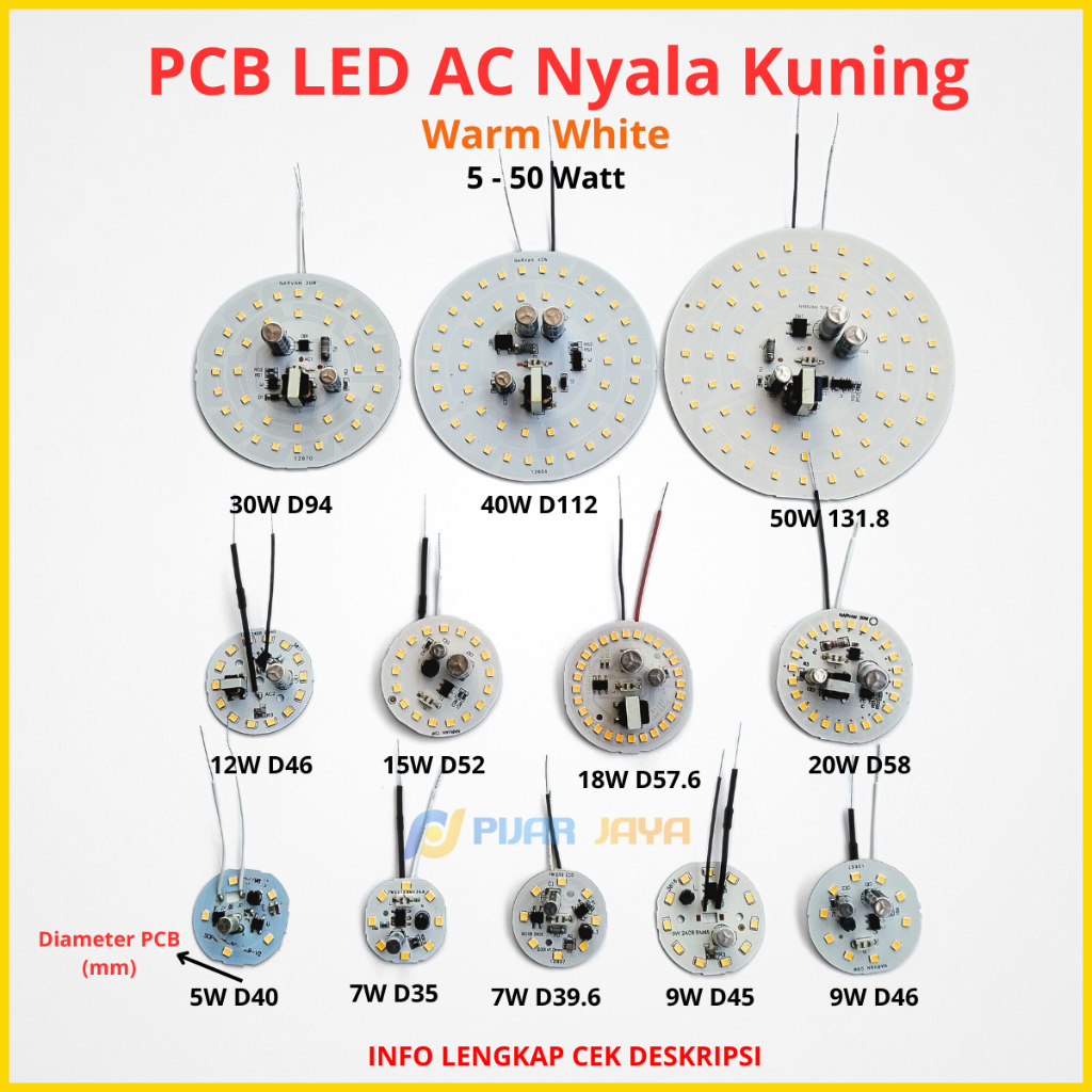 Jual PCB LED AC Nyala Kuning Warm White 3 5 7 9 12 15 18 30 40 50 Watt ...
