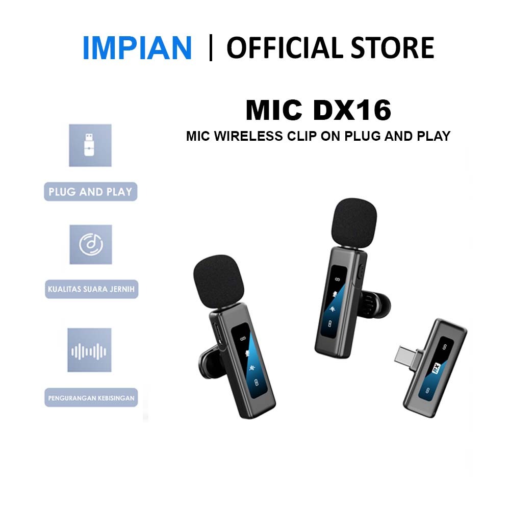 Jual IMPIAN Mic Mikrofon Wirelesss Mini Clip On Portable Dual Mic DX16 ...