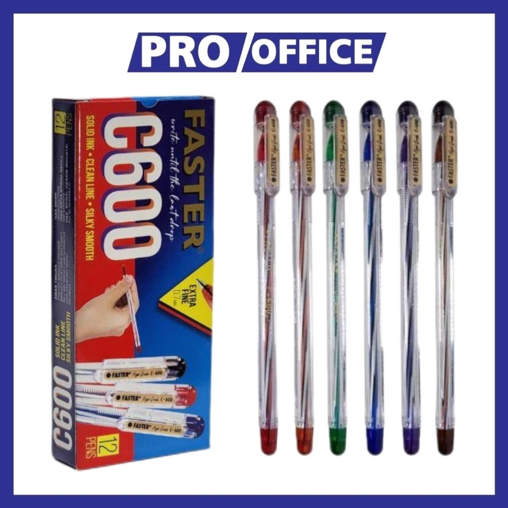 Jual ProOffice- Faster Pulpen C600 Hitam (12 Pcs) – Alat Tulis Sekolah ...