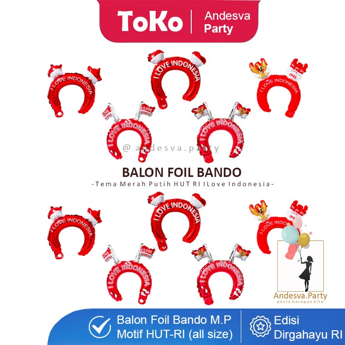 Jual isi 50 Balon foil Bando Merah Putih / Balon Bando bendera i love ...