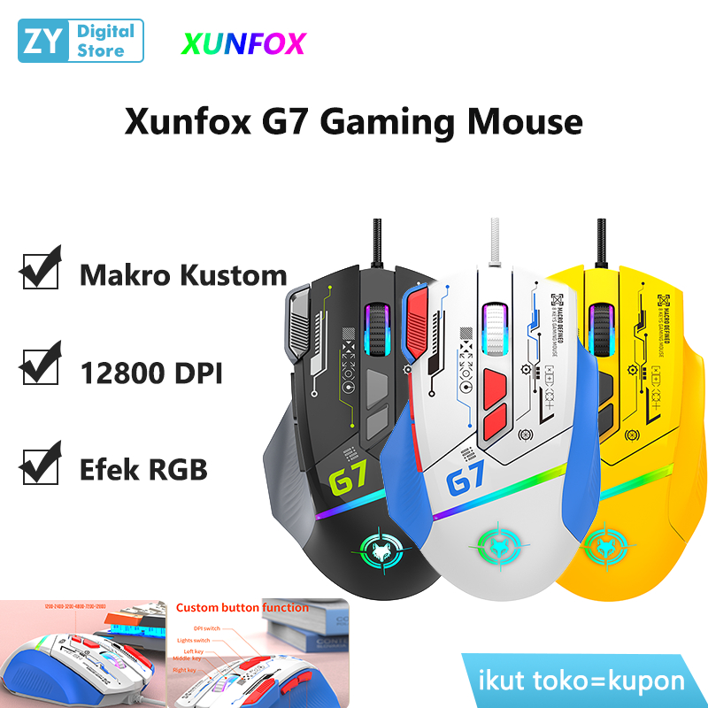 Jual Mouse Gaming XUNFOX G7 Kabel‌ ‌Efek RGB Profesional‌ ‌Makro Kustom ...