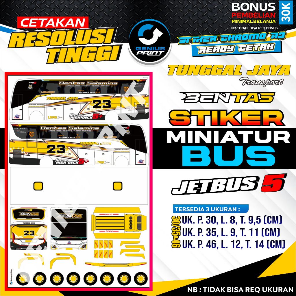 Jual Stiker Miniatur Bus [ JETBUS 5 ] Livery TUNGGAL JAYA Transport ...