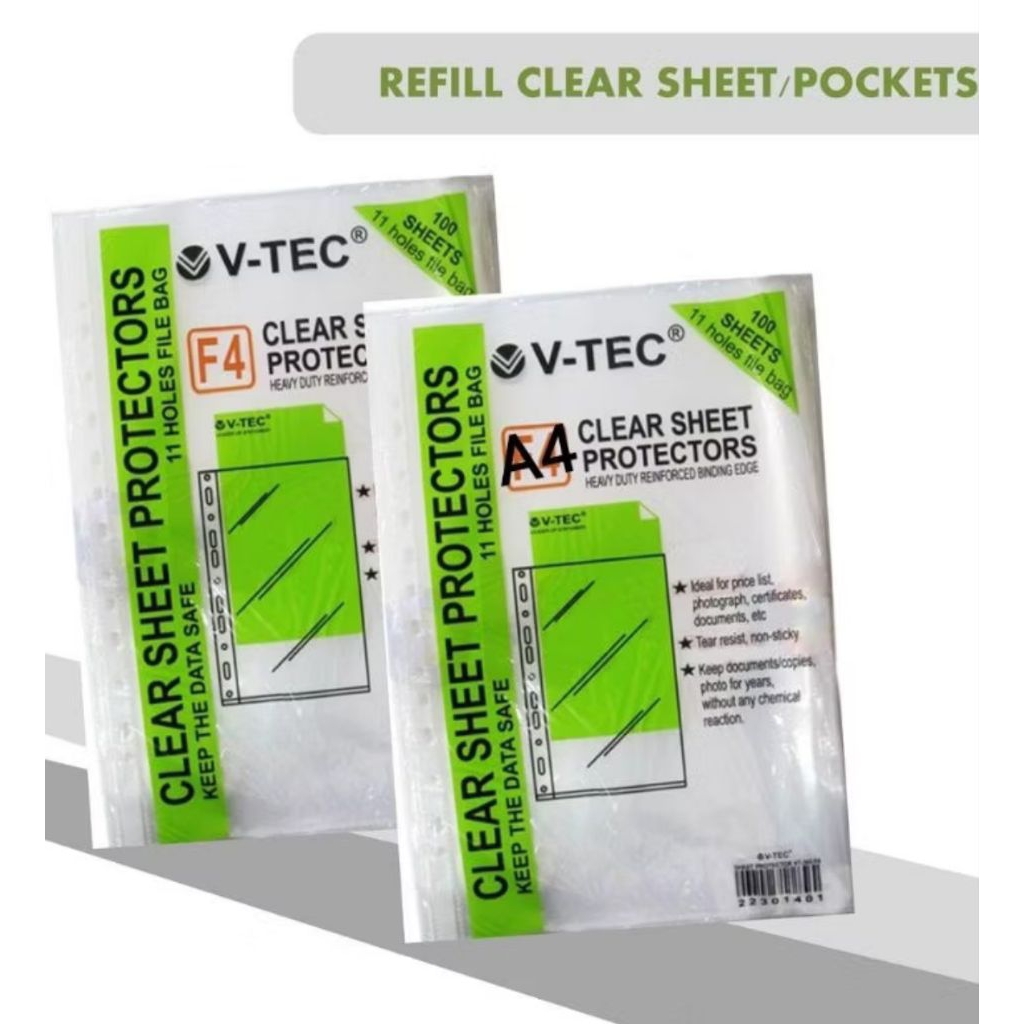 Jual [100 LEMBAR] PLASTIK POCKET CLEAR SHEET PROTECTORS V-TEC® | Shopee ...