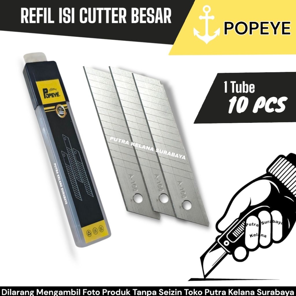 Jual [ 10 TUBE /100 PCS ] Refil cutter Besar POPEYE | ISI ULANG PISAU ...