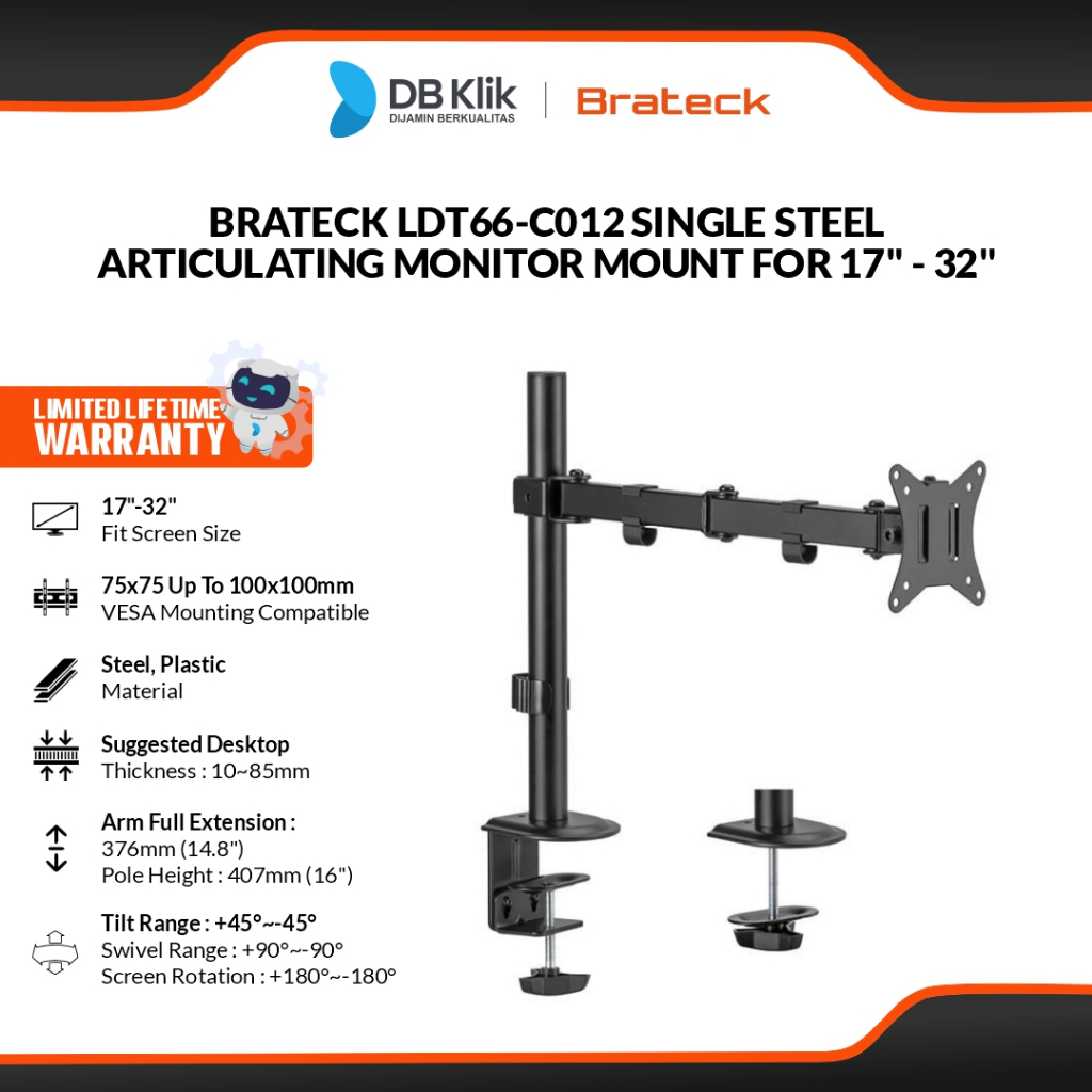 Jual Brateck LDT66-C012 Bracket Monitor Single Steel Articulating ...